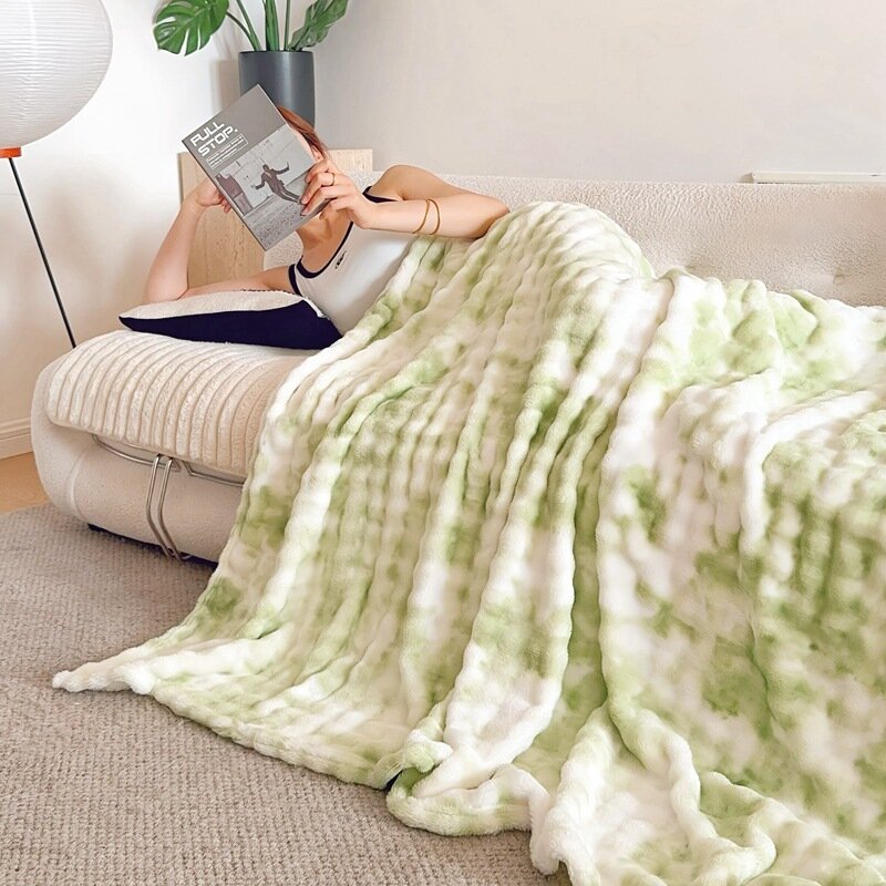 Пушистое плед из искусственного кроличьего ворса с пузырьковым рисунком - утолщенный коралловый флис для дивана и