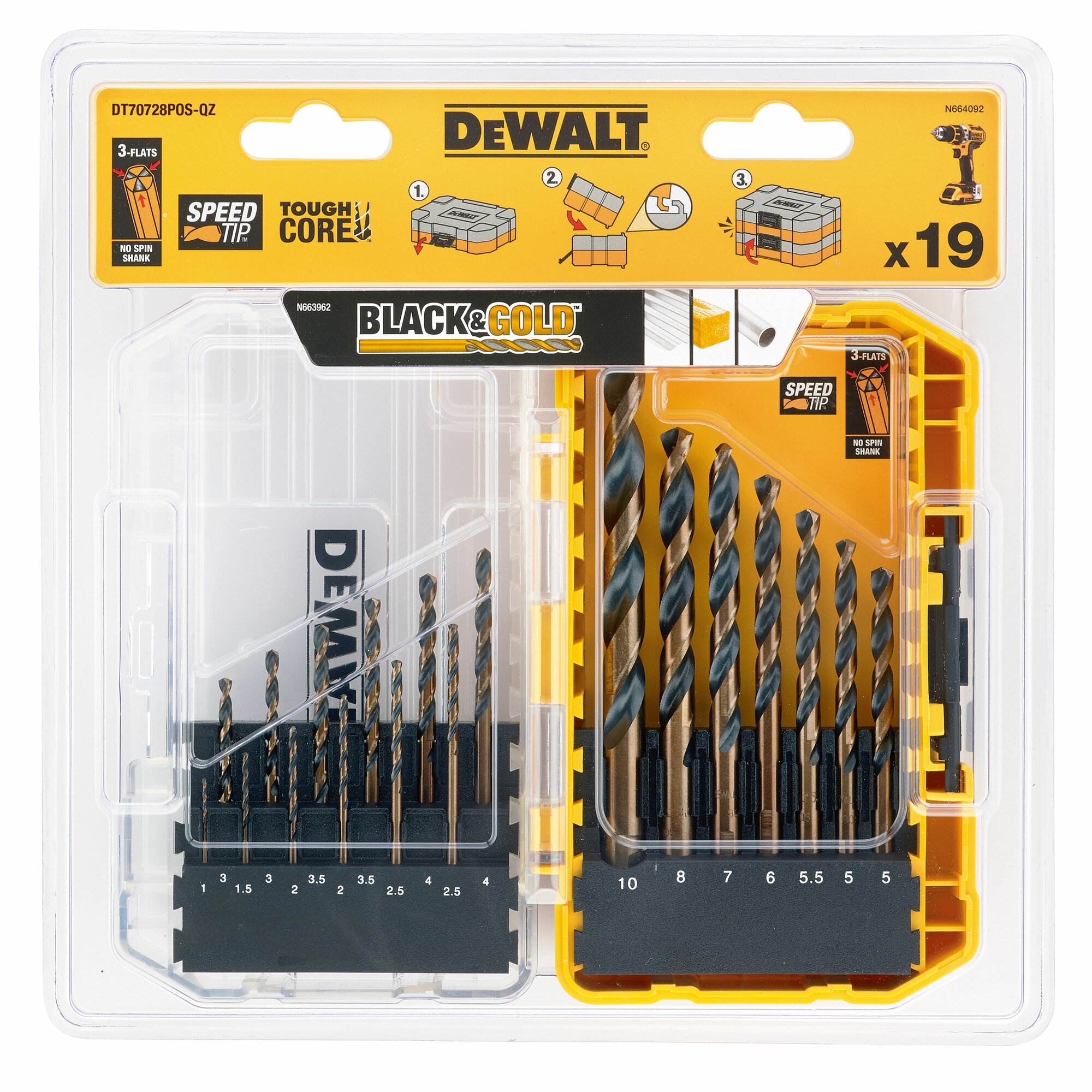 Набор сверл по металлу Dewalt DT70728, 1-10 мм, 19 шт. DT70728-QZ