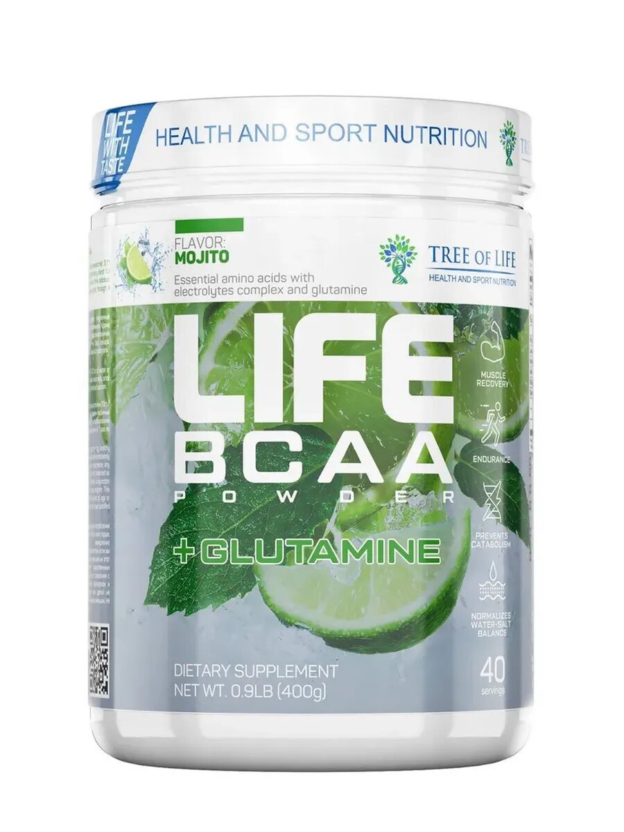 Аминокислоты Tree of Life Life BCAA Powder + Glutamine, 400 гр, мохито