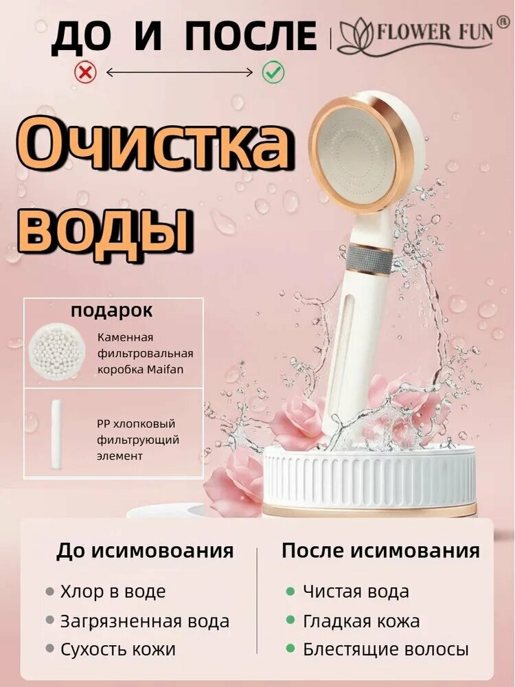 Душевая насадка FLOWER FUN: Система фильтрации с картриджем из мафетского камня для чистой воды и ухода за кожей