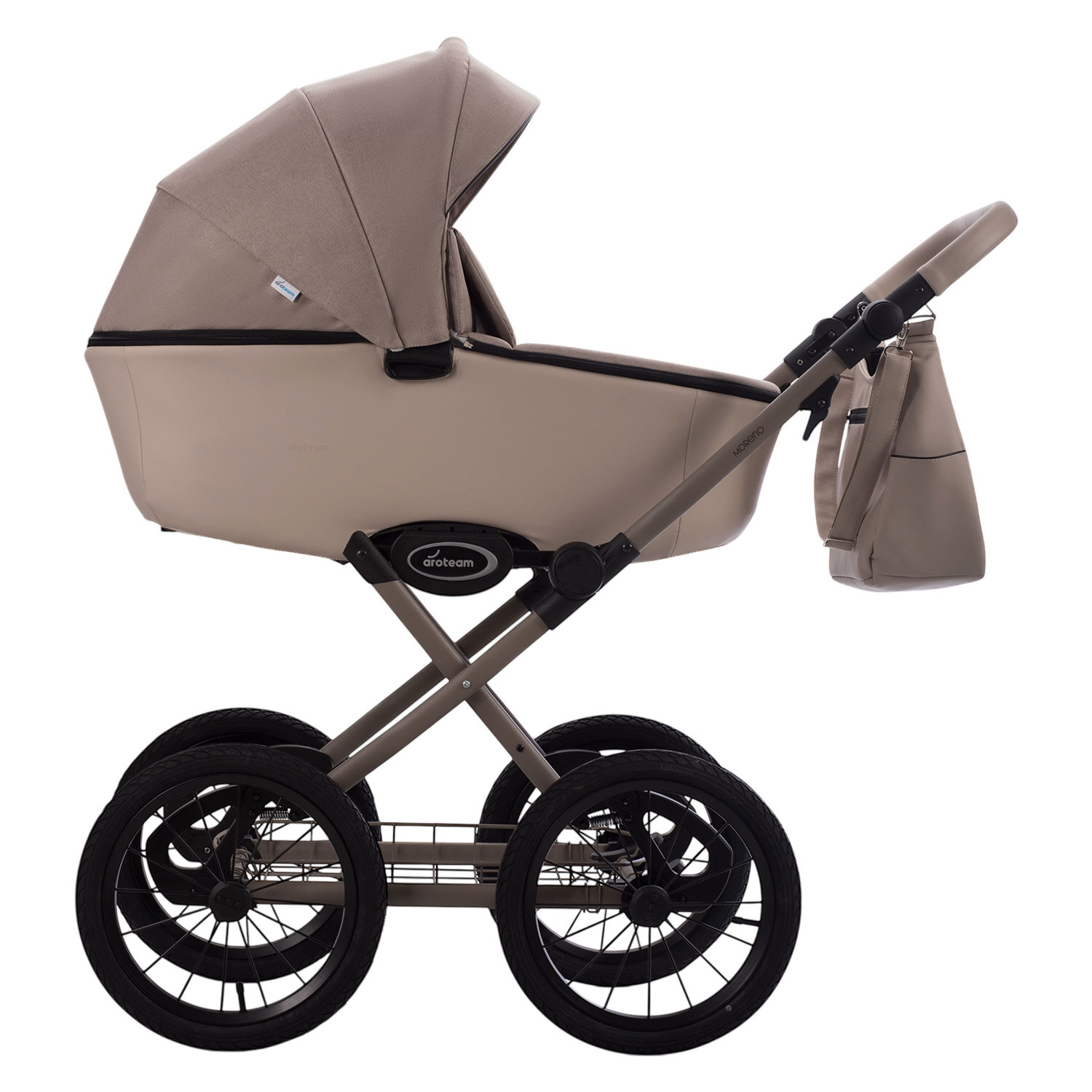 Коляска 2 в 1 Aroteam Moreno SL универсальная , эко-кожа, бежевая рама, бежевый