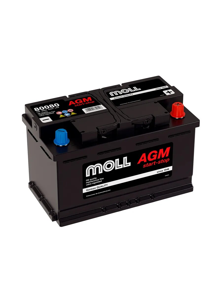 Аккумулятор MOLL AGM 80R 12V 80Ач 800А 315x175x190 обр. пол.