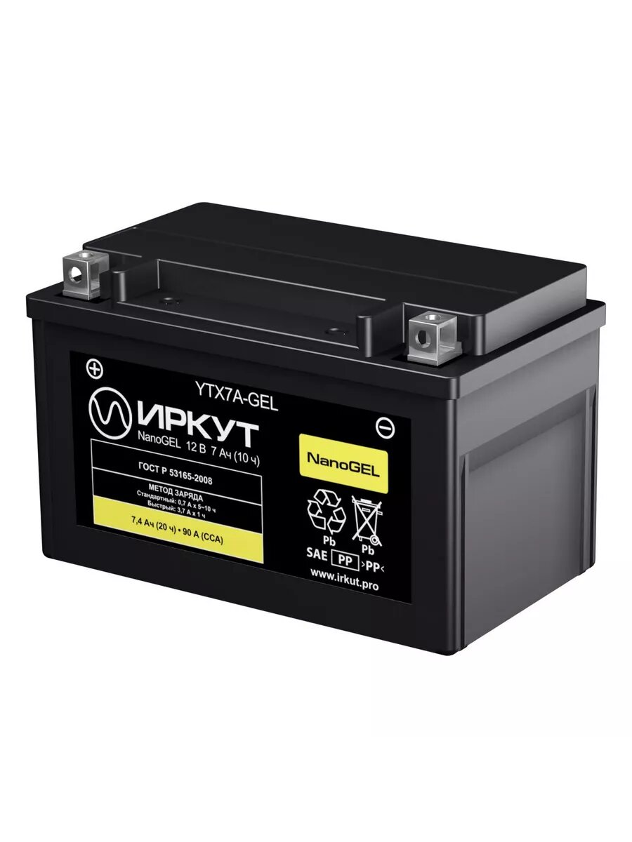 Аккумулятор иркут YTX7A-GEL 12V 7.4Ач прям. пол.