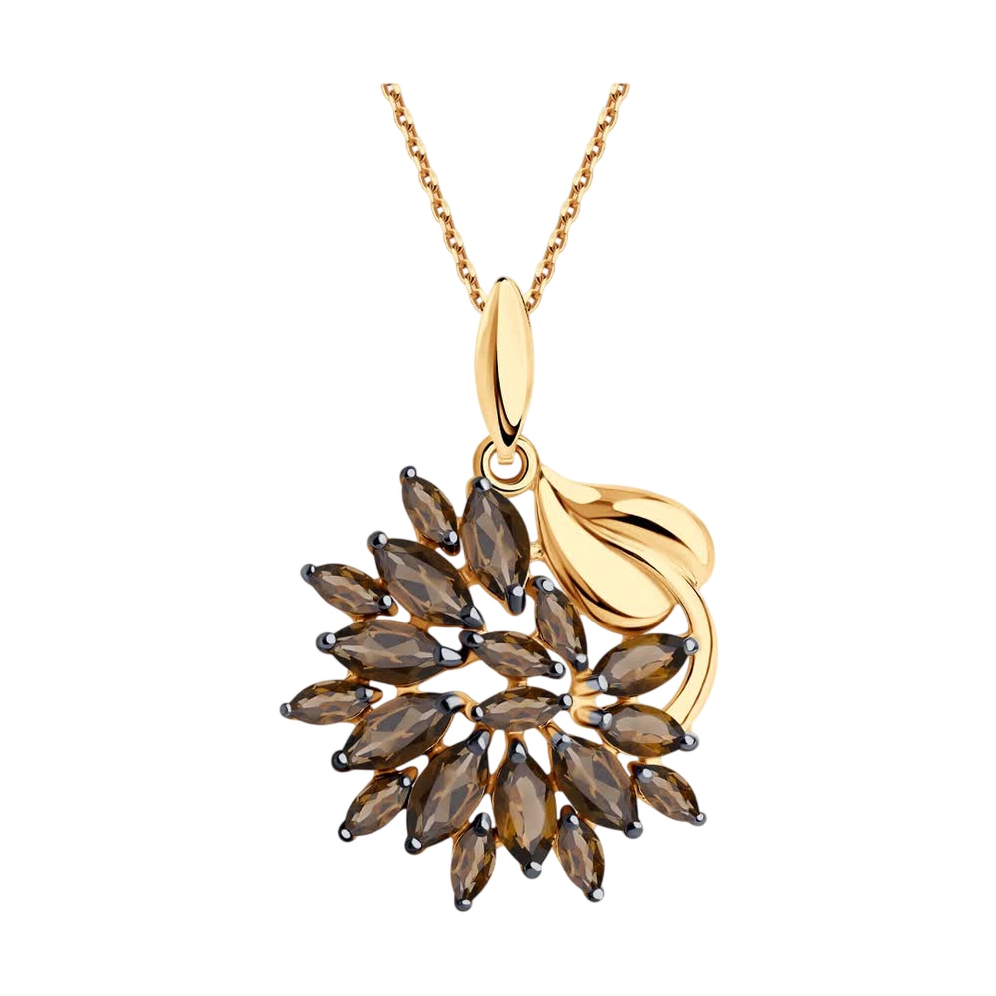 Подвеска, серебро, 925 проба, золочение, раухтопаз