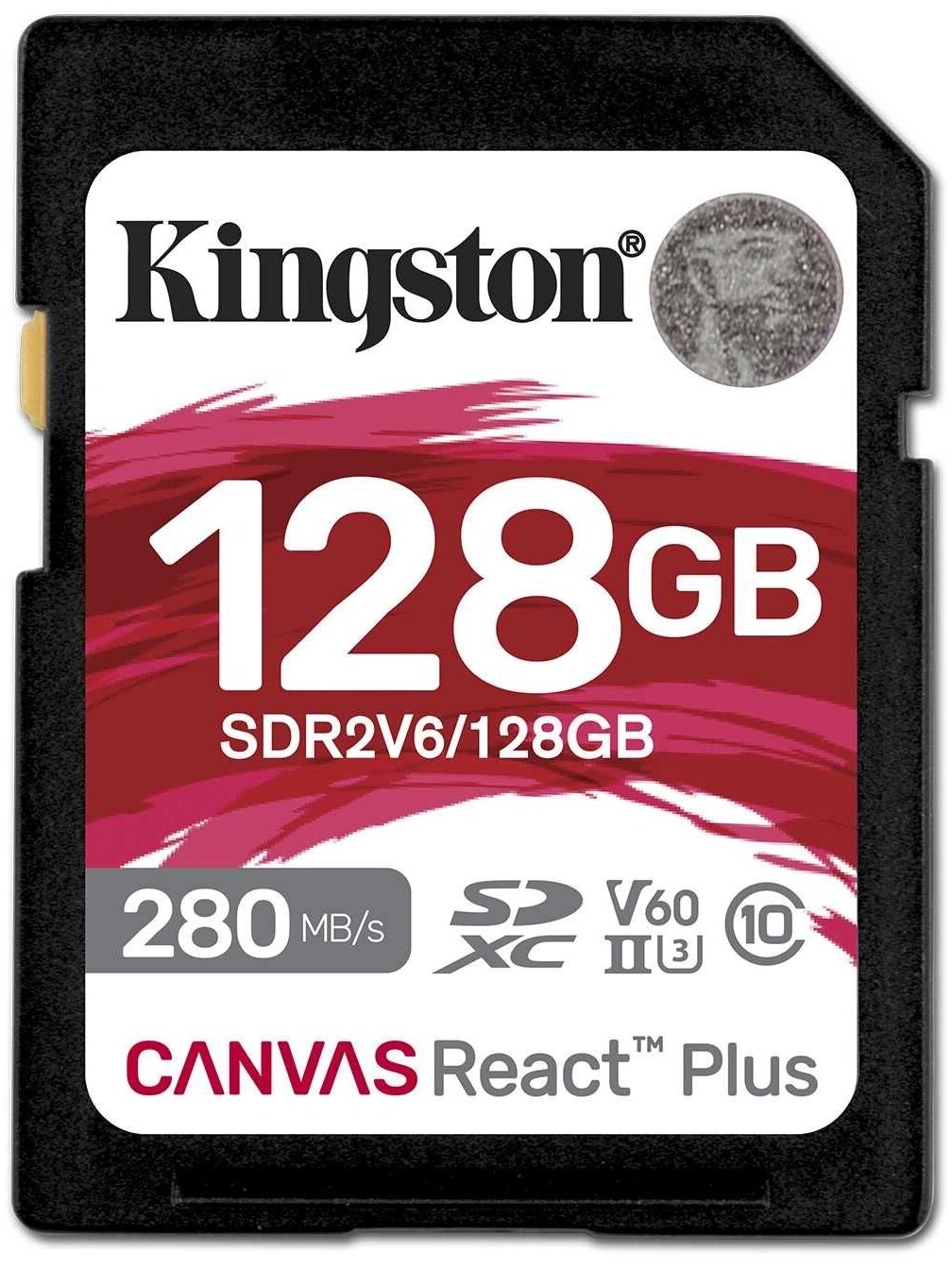 Карта памяти SDXC UHS-II Kingston Canvas React Plus 128 ГБ, 280 МБ/с, Class 10, SDR2V6/128GB, 1 шт, без адаптера