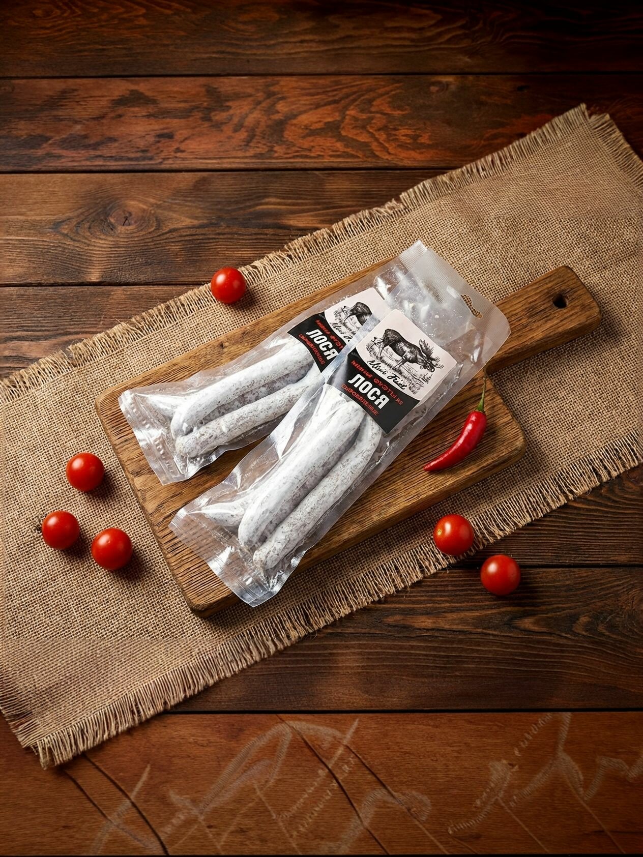 Колбаски мясные, сыровяленые мини фуэты из лося 160г