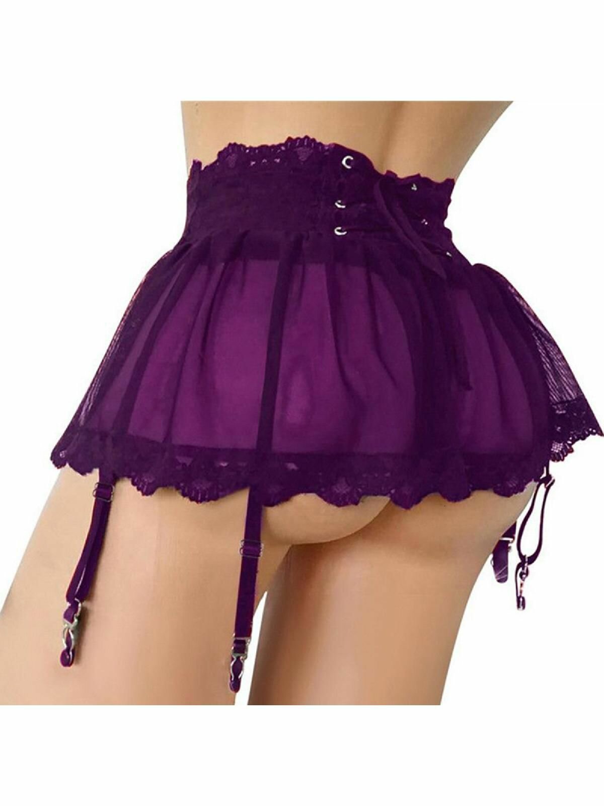 Кружевная мини-юбка из сетки с бретельками, Фиолетовый - XXL