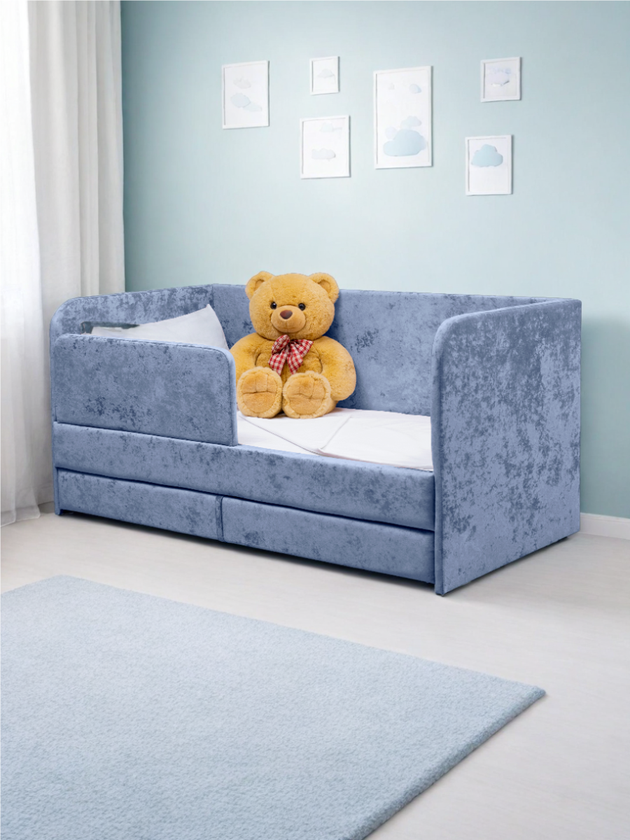 Кровать детская М-Стиль Непоседа 200х90 см, голубая, с дополнительным спальным местом и защитным бортиком