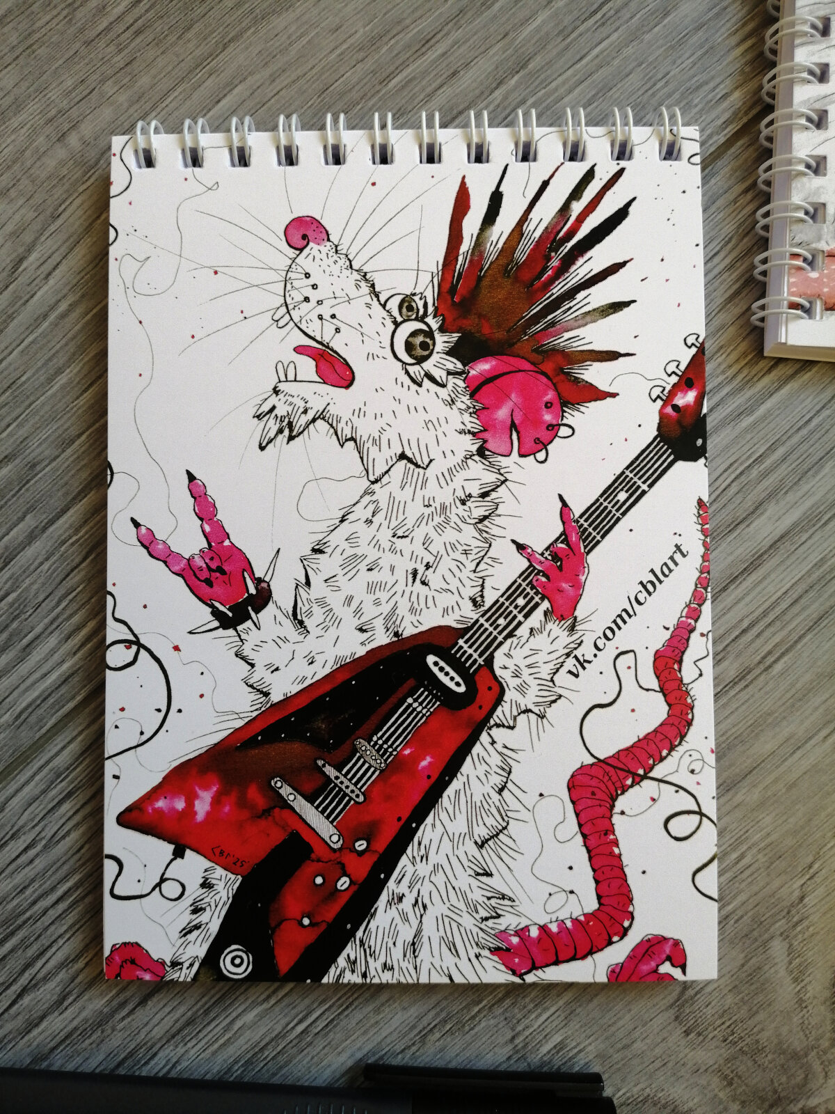 Блокнот авторский принт "Крыса рок-музыкант", авторский дизайн, 10х15 см, 50 чистых листов