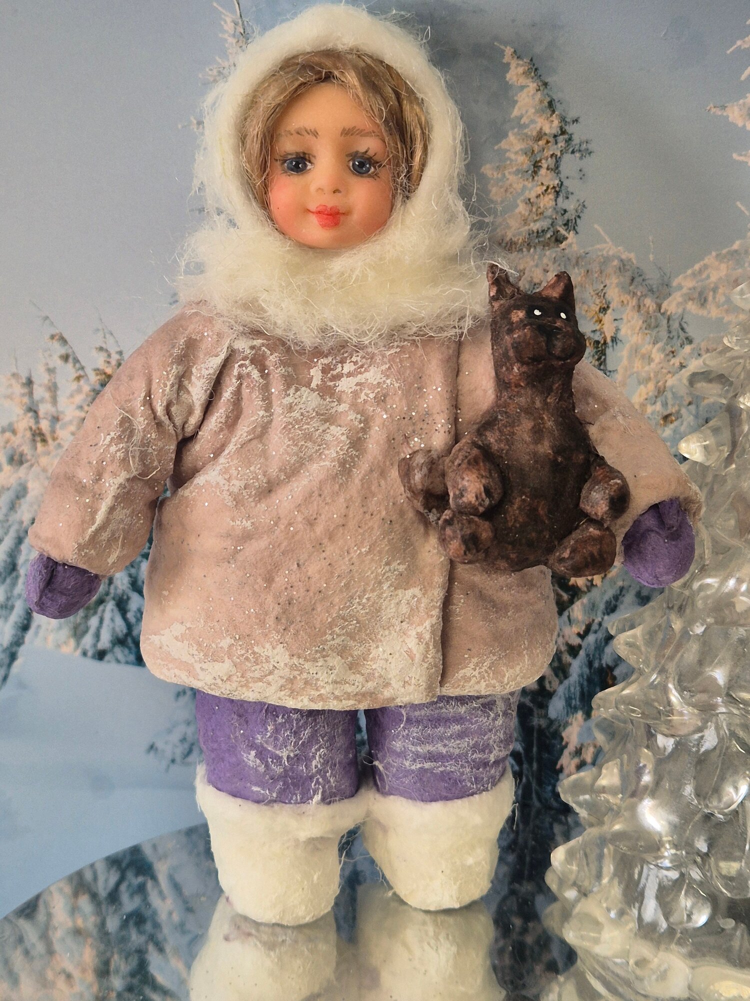 Ёлочная игрушка Affavatta, "Девочка с котиком", 12см, ручная роспись