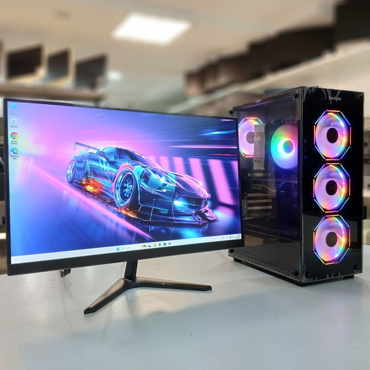 Игровой компьютер Intel 12 ядер, 16 ГБ, RX 470, SSD 512 ГБ, монитор 24", клавиатура и мышь, Wi-Fi