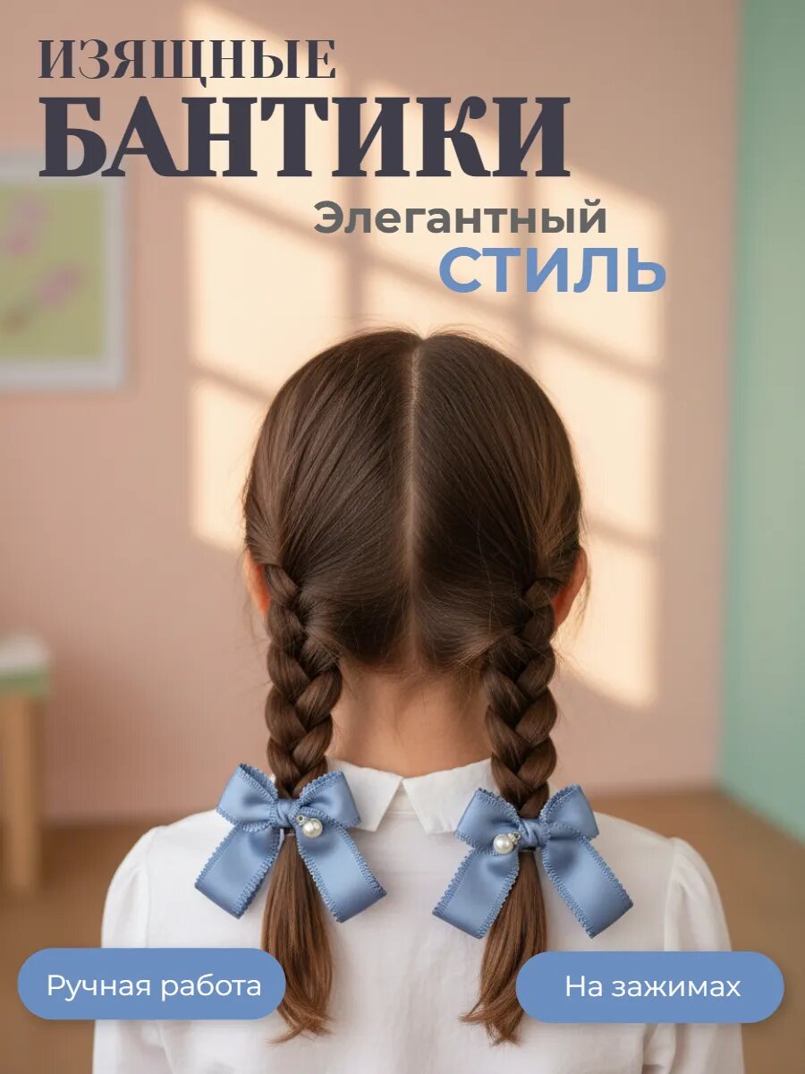 Бант для волос Арт и Дизайн, голубой, на зажиме, сатин, 2 шт