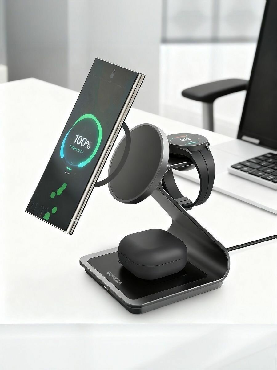 Алюминиевая магнитная зарядная док-станция Bonola для Samsung Galaxy S25 Ultra/S24/S23/S22, для Samsung Watch/Galaxy Buds, беспроводная настольная станция быстрой зарядки