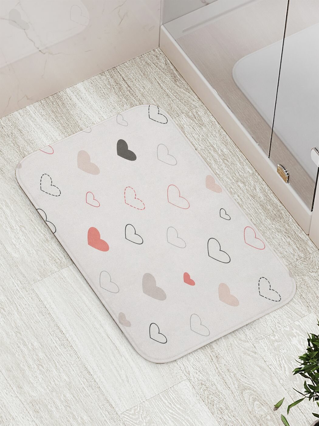Коврик для ванной комнаты, туалета "Небольшие сердца" противоскользящий, 52х77 см, JoyArty, серия День святого Валентина