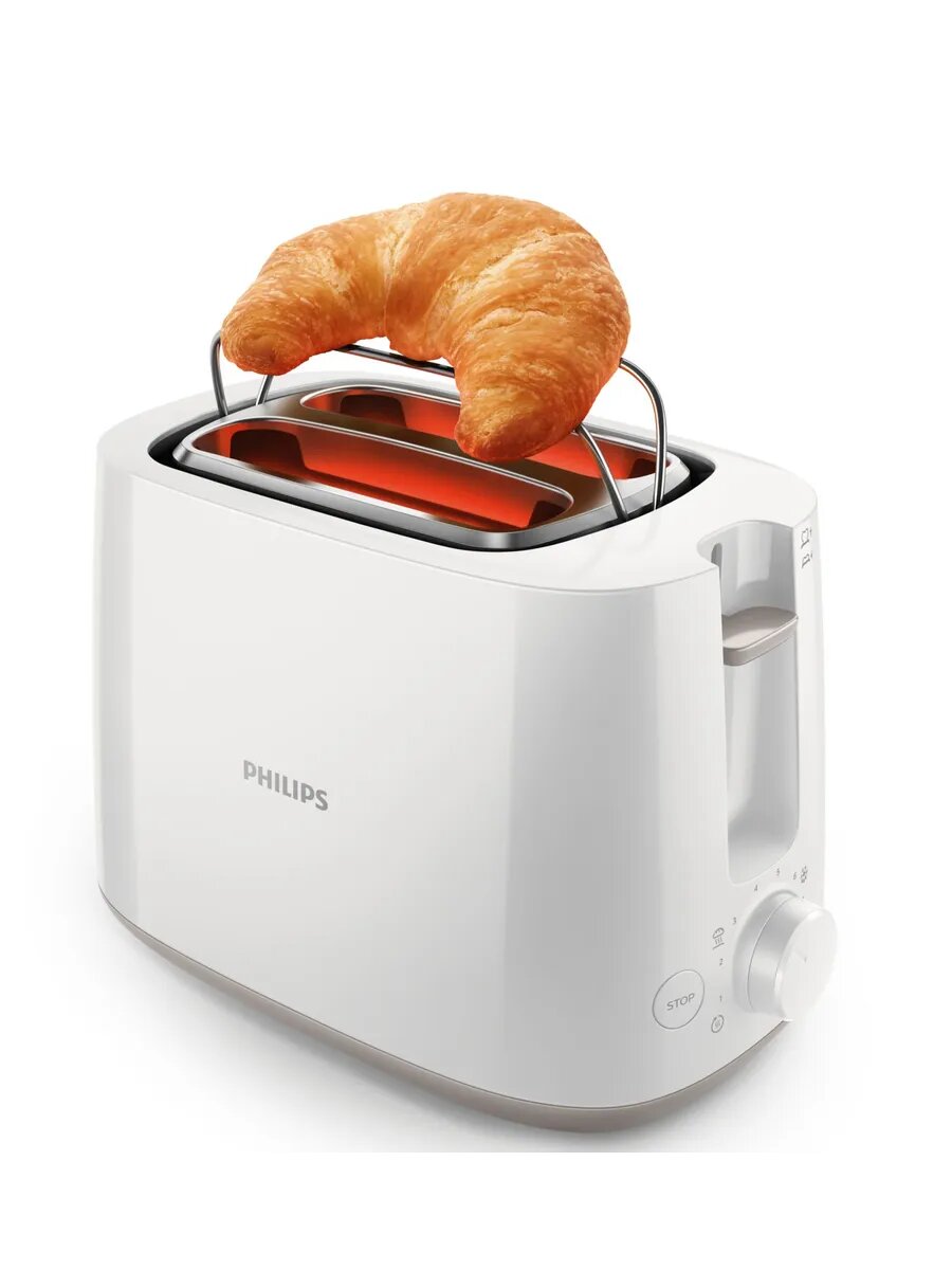 Тостер Philips HD2581, белый, пластик, 2 тоста, поддон для крошек, 830Вт