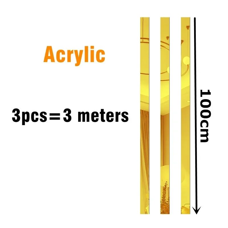 Зеркальные декоративные наклейки «сделай сам», 3 м, самоклеящиеся акриловые художественные настенные плитки, потолочные края, 3D полоски, украшение для фона телевизора, наклейка на стену