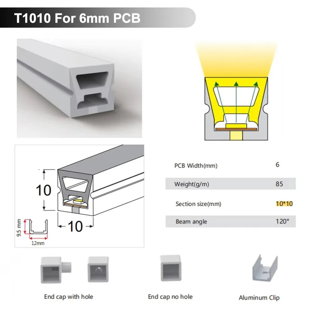 FUNZENXIN Силиконовая гибкая светодиодная трубка RGB T1010 For 6mm PCB, 1 м