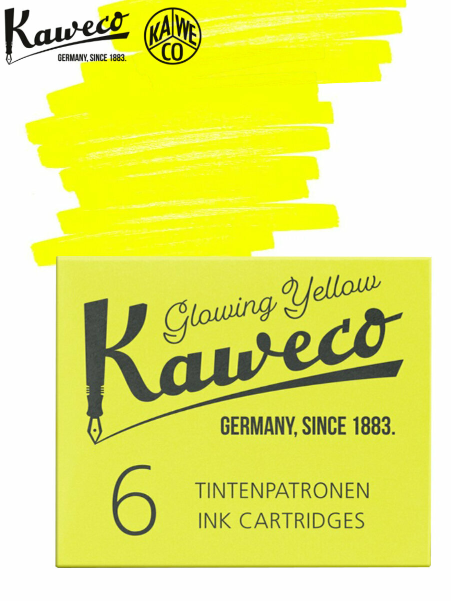 Набор картриджей для перьевой ручки KAWECO Glowing Yellow 6 шт. в картонной упаковке