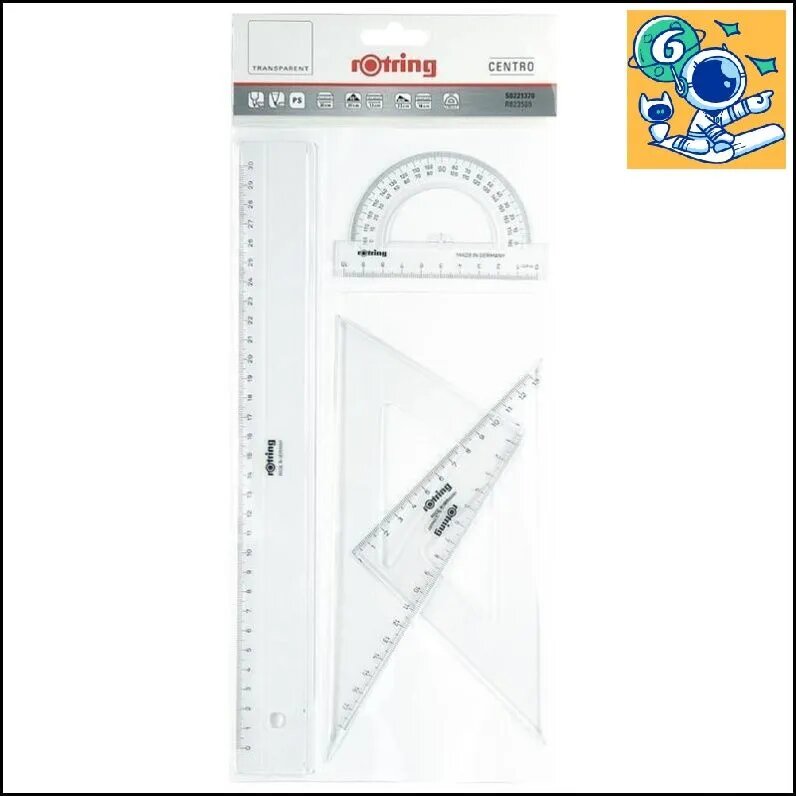 Эксклюзивный комплект для черчения rotring: 2 прозрачных шаблона, треугольник и квадрат