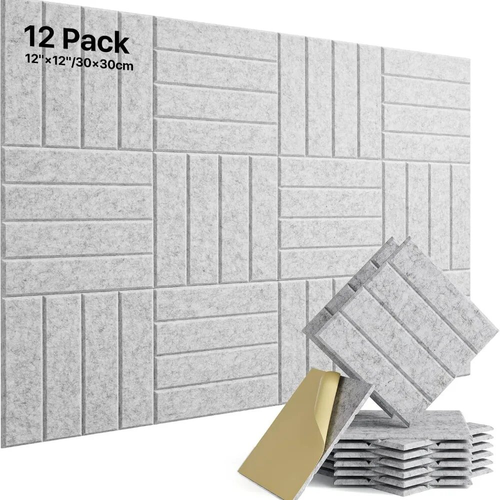 Звукопоглощающие панели из фетра 30x30 см, 12 шт Light gray
