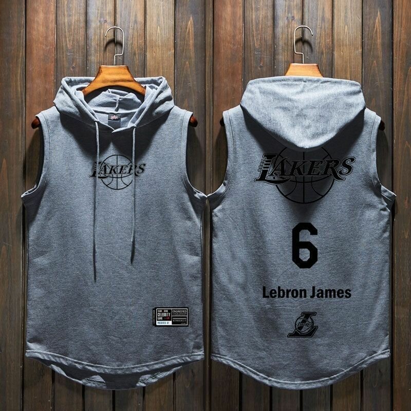 Жилет с капюшоном Леброна Джеймса № 6 "Лос-Анджелес Лейкерс", серый
