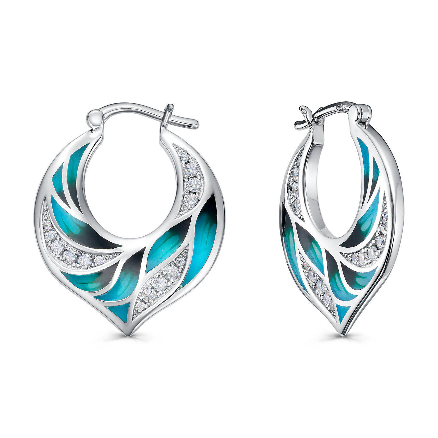 Серьги с подвесками, серебро, 925 проба, родирование, фианит