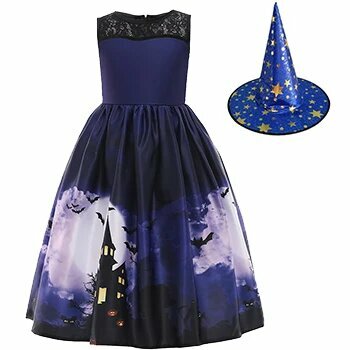 Платье для девочек 5-12 лет, фиолетово-черное, 9T-10T(Size 150), Темно-синий, As The Picture