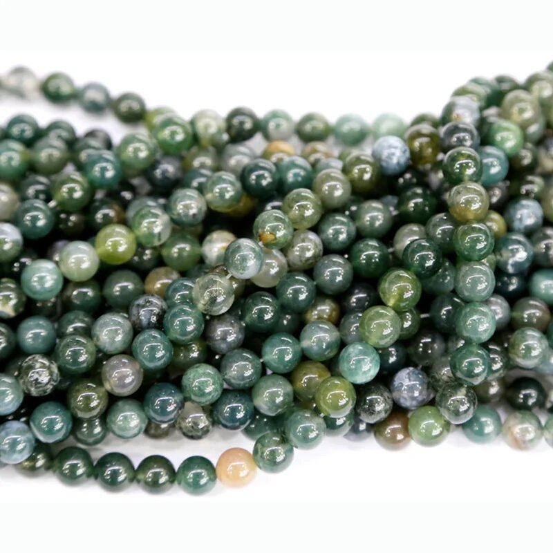 Veemake Бусины из натуральных камней R4 Изумрудный, 10.0-10.5mm, 03508 Moss Agate