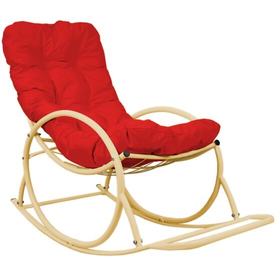 Кресло-качалка M-group Овал бежевое, красная подушка