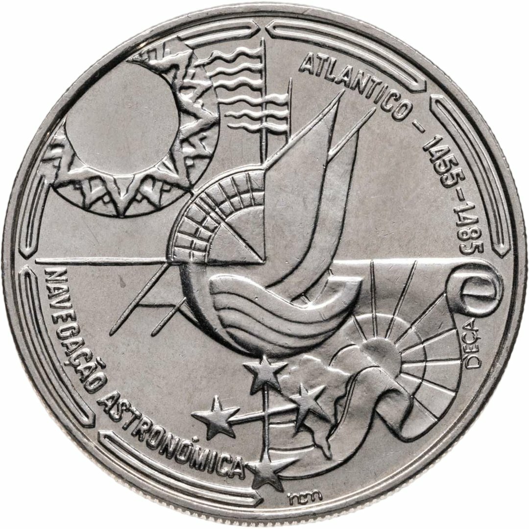 Португалия 100 эскудо escudos 1990 Золотой век открытий - Астронавигация, Мельхиор медь-никель, в сохранности UNC