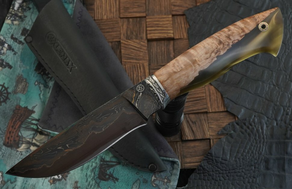 Нож Lemax Тундра (вороненый ламинат, мельхиор, композит)