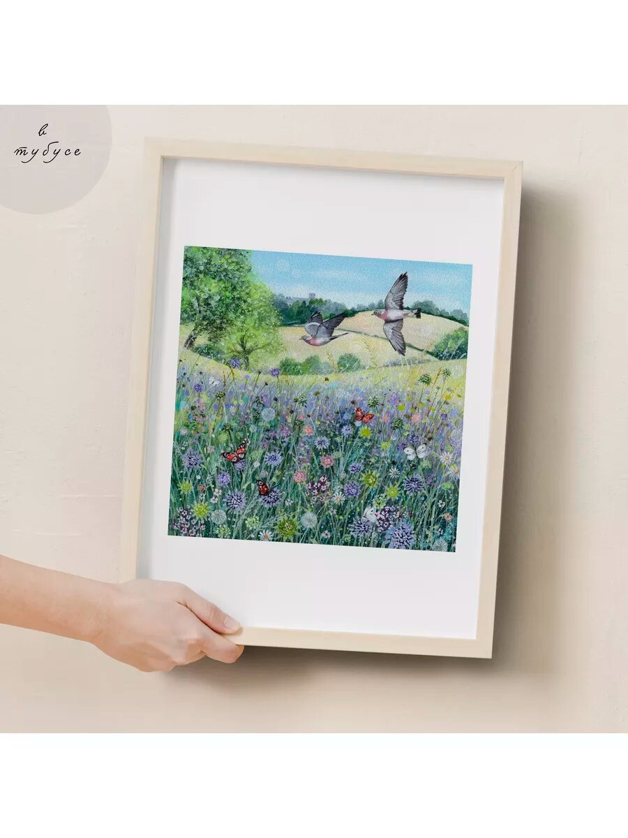 Летний постер луг полет птицы, 30 x 40 см, материал бумага, без рамы