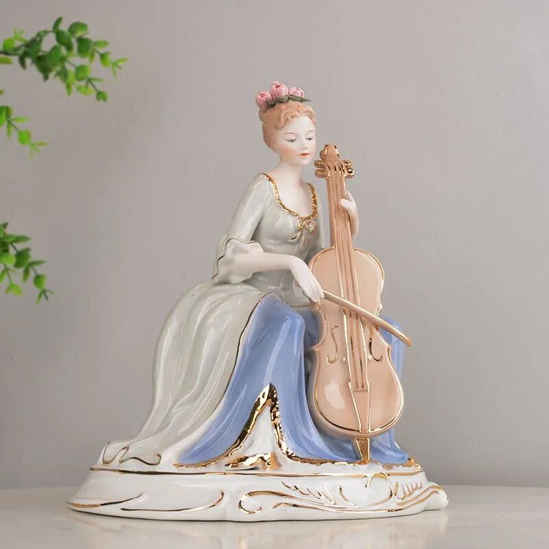 Фарфоровая статуэтка дама с виолончелью, высота 25 см, бюст, музыкальный сувенир, декор для дома, керамика