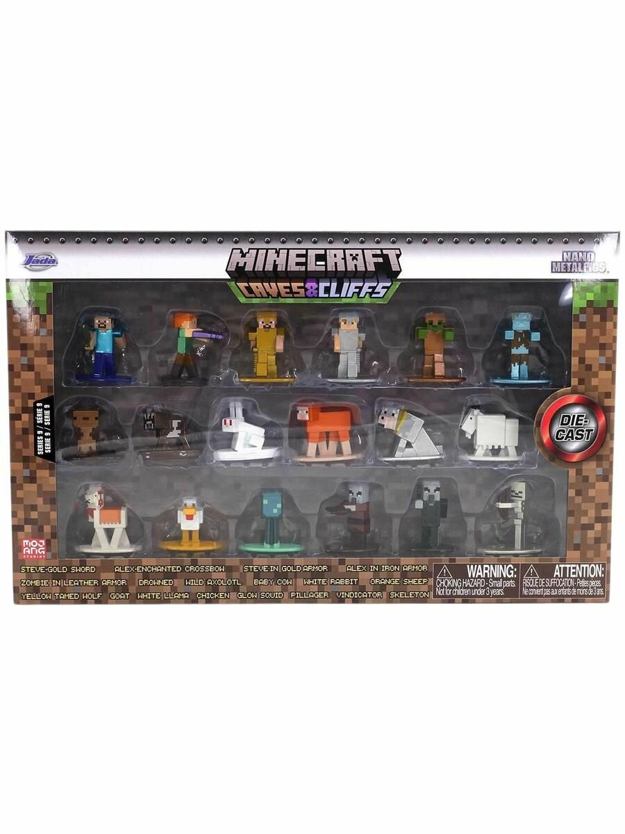 Набор Фигурок 1.65" Nano Metalfigs Майнкрафт Minecraft wave 10 - Caves and Cliffs 4см (18 шт)