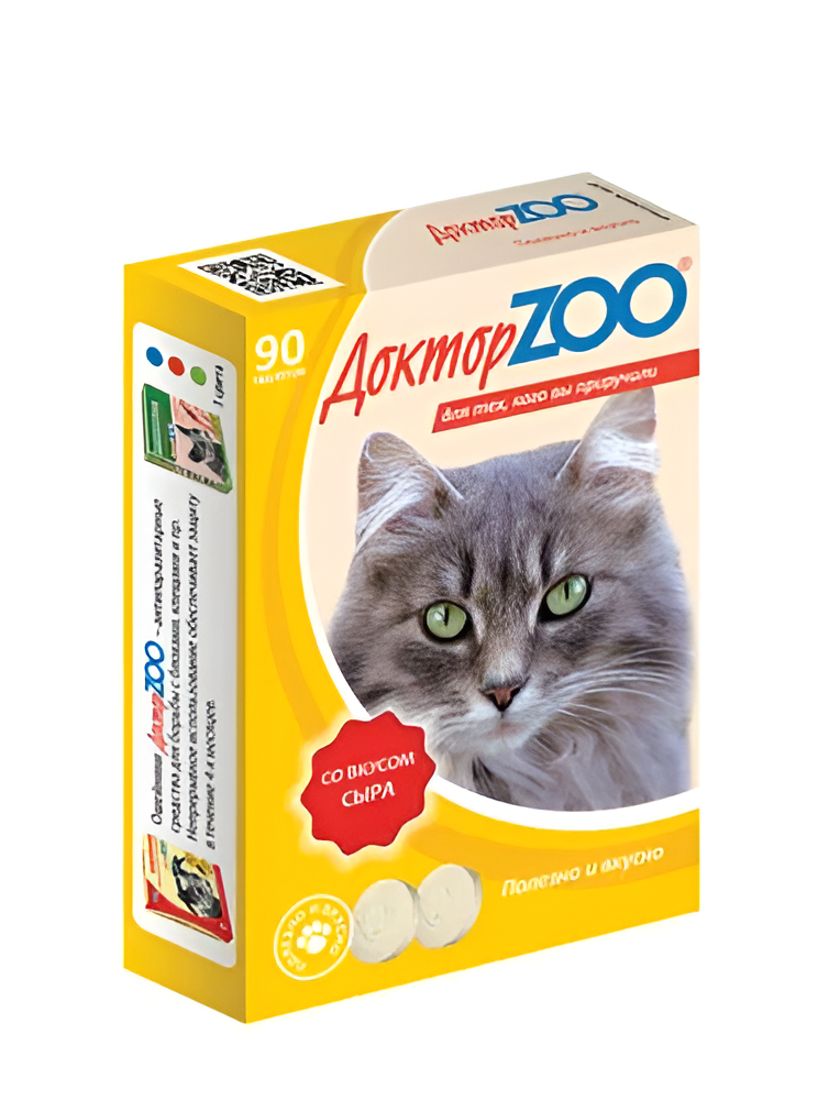 Полезное лакомство для кошек со вкусом сыра и биотином, Доктор ZOO, 90 табл.