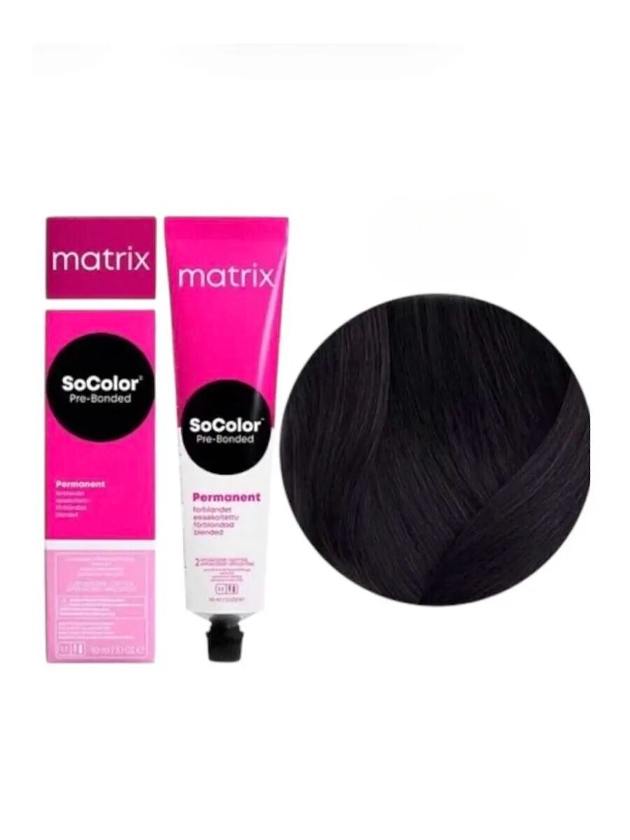 Краска для волос Matrix SoColor Pre-Bonded, Перманентная краска для волос с бондером, 2N