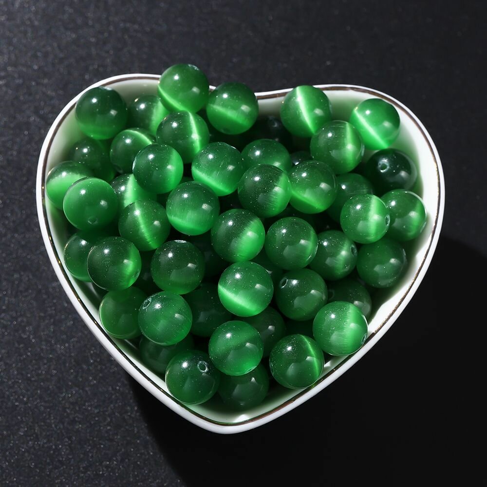 Кошачий Глаз бусины 6 мм, около 50 шт, цвет: зеленый