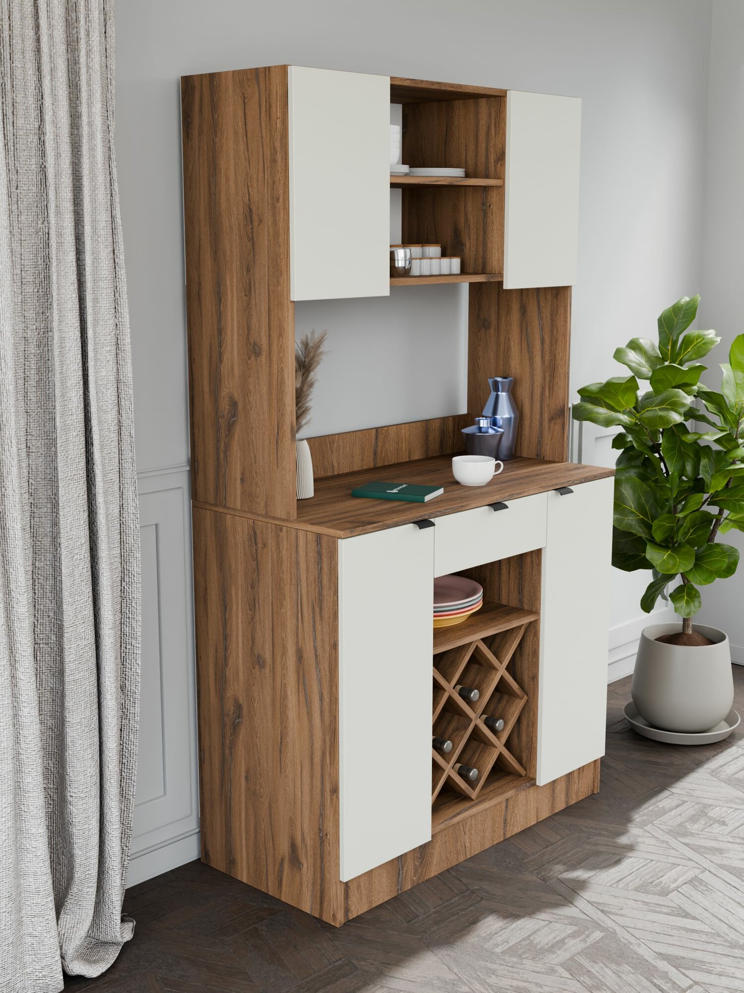 Изумлит Буфет Вилладж-2 100*180*48.5 см (ШхВхГ), дуб крафт табачный-бежевый