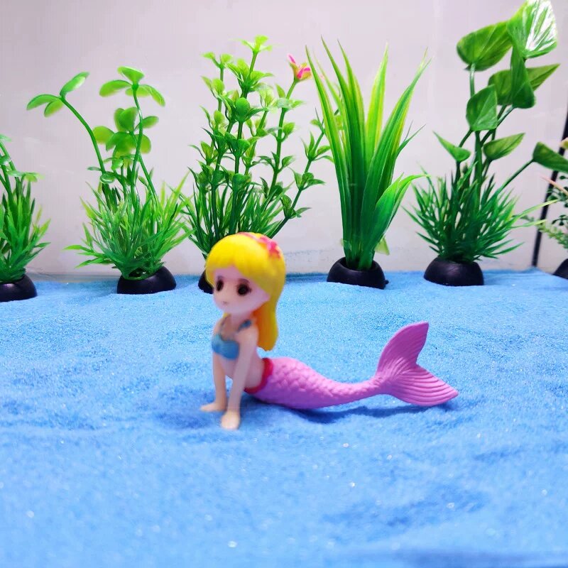 Фигурка русалки с желтыми волосами и прямым хвостом, пластиковая декоративная в аквариуме