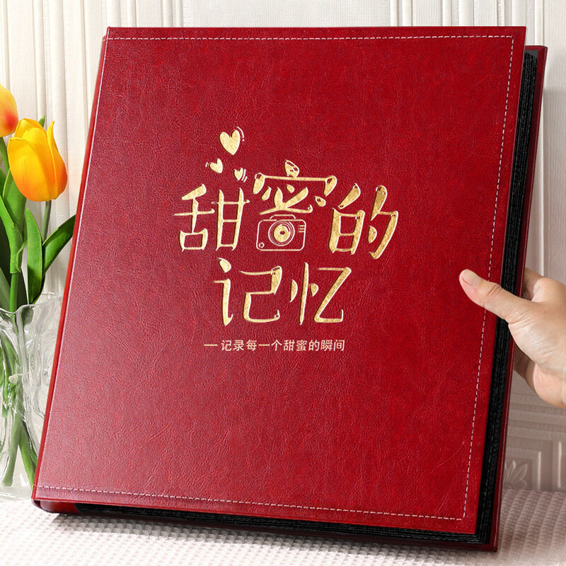 Фотоальбом большой вместимости для пар, семейный фотоальбом, памятный альбом, фотоальбом с проложенными листами, в кожаном переплете.