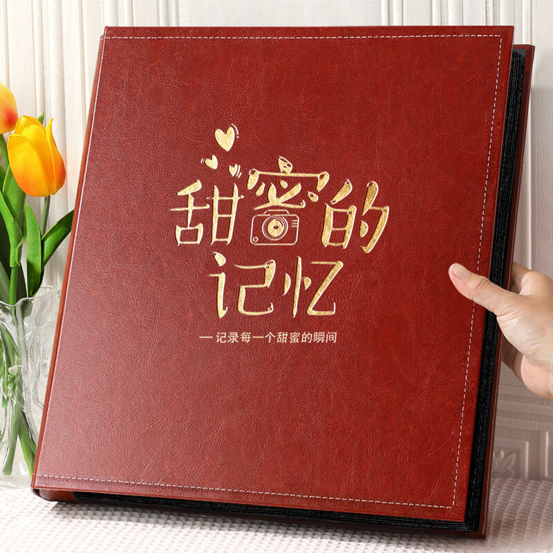 Фотоальбом большой вместимости для пар, семейный фотоальбом, памятный альбом, фотоальбом с проложенными листами, в кожаном переплете.