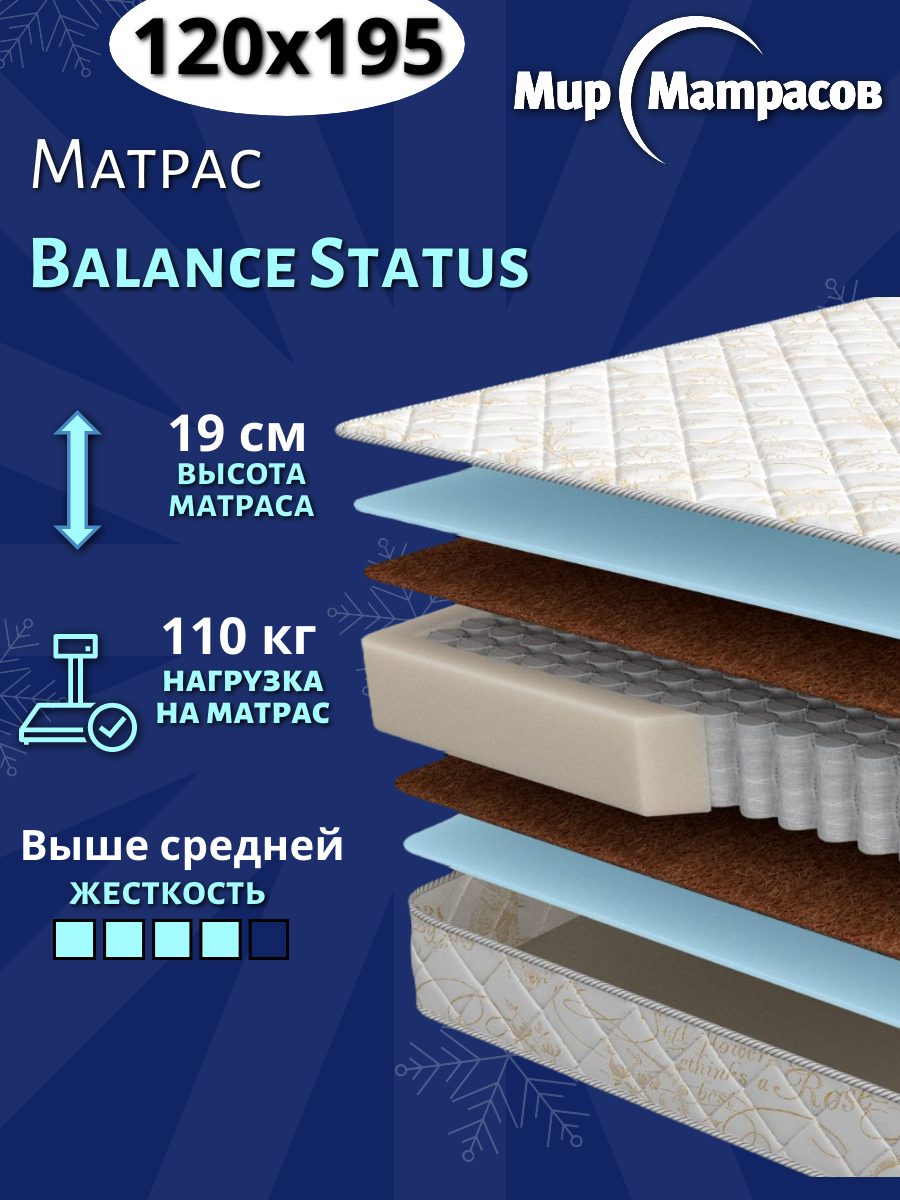 Матрас 120x195 Balance Status, пружинный, ортопедический, жёсткий