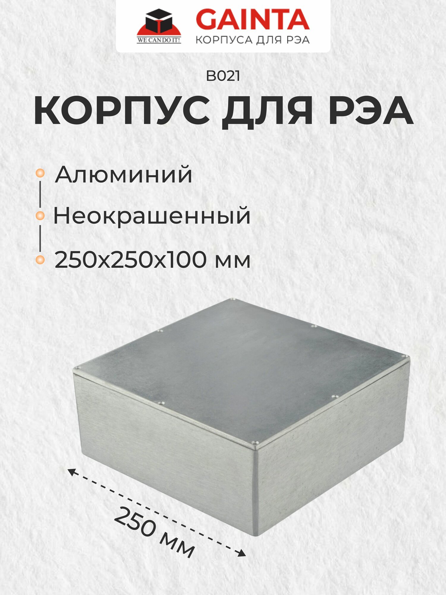Корпус для РЭА GAINTA B021 литой, алюминиевый, неокрашенный 250x250x100 мм