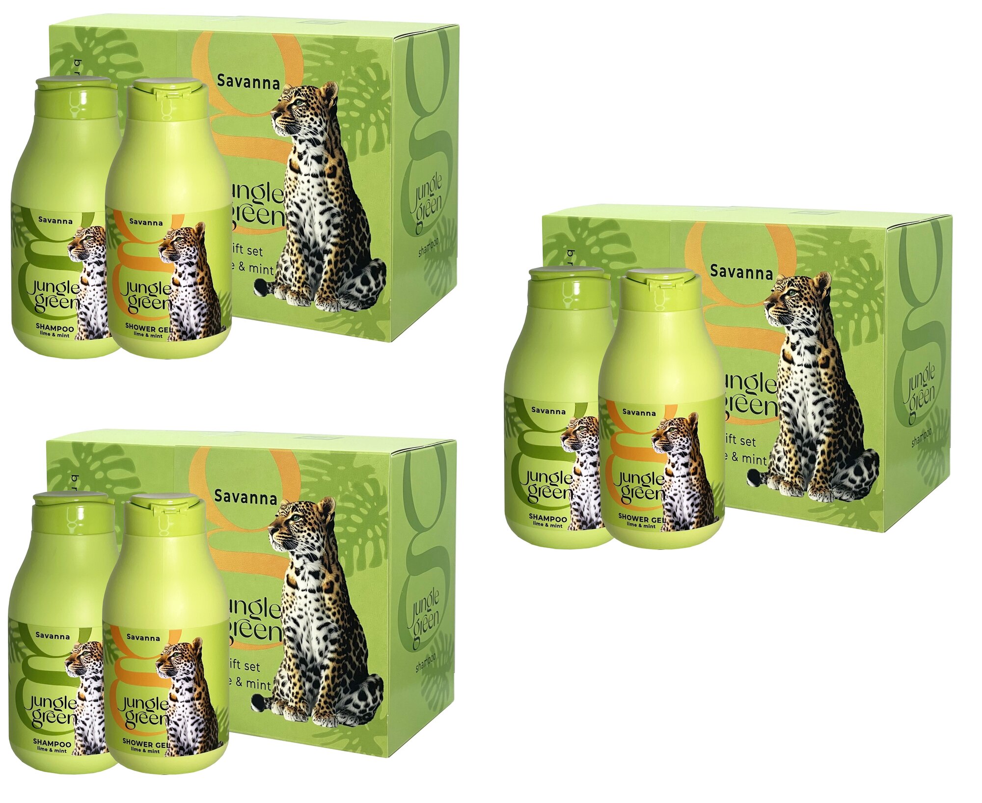 Подарочный набор Jungle Green Savanna(Шампунь 250 + Гель 250) Гепард жен 3упаковки