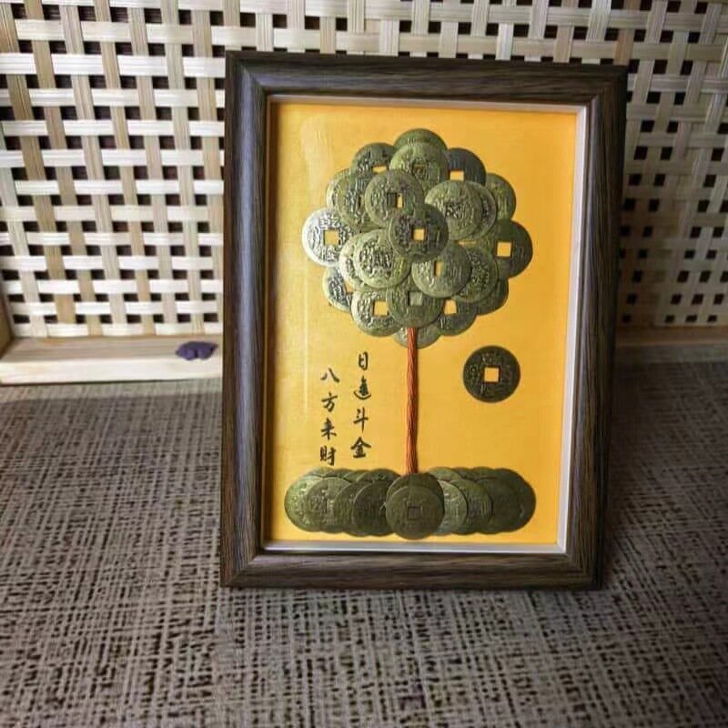 Фоторамка-денежное дерево из чистой латуни с монетами десяти императоров, привлекающая богатство настенная декорация, украшение для дома, приносящее удачу, подарок на открытие, для притягивания богатства.