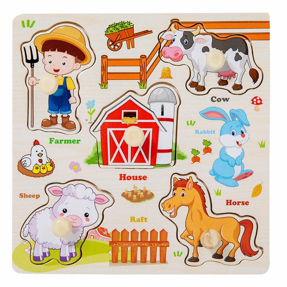 Деревянная головоломка с колышками для малышей 2-4 и 3-5 лет, для мальчиков и девочек, развивающая игрушка на тему дорожного движения, фермы, животных, сенсорная игрушка.