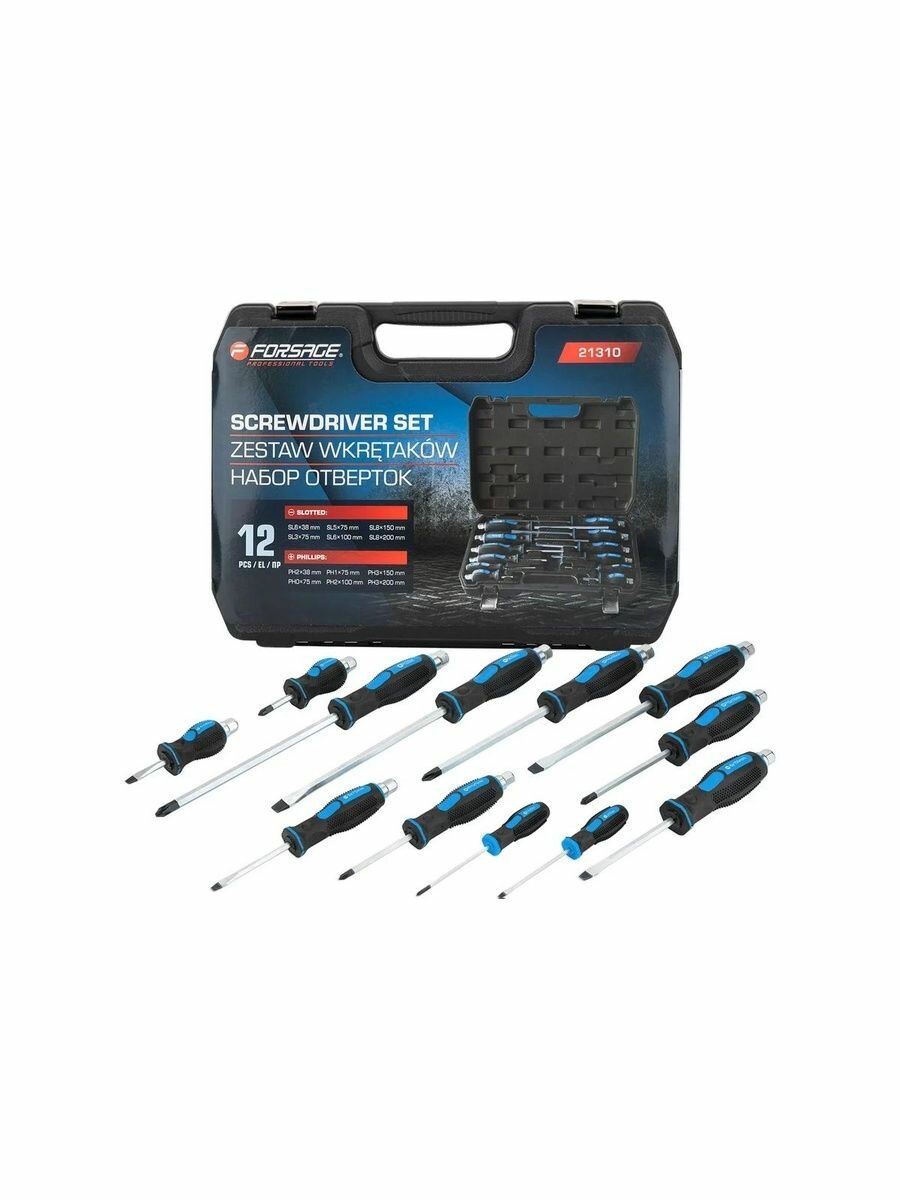 Набор отверток силовых ударных магнитных 12 пр. , FR-21310, в кейсе.