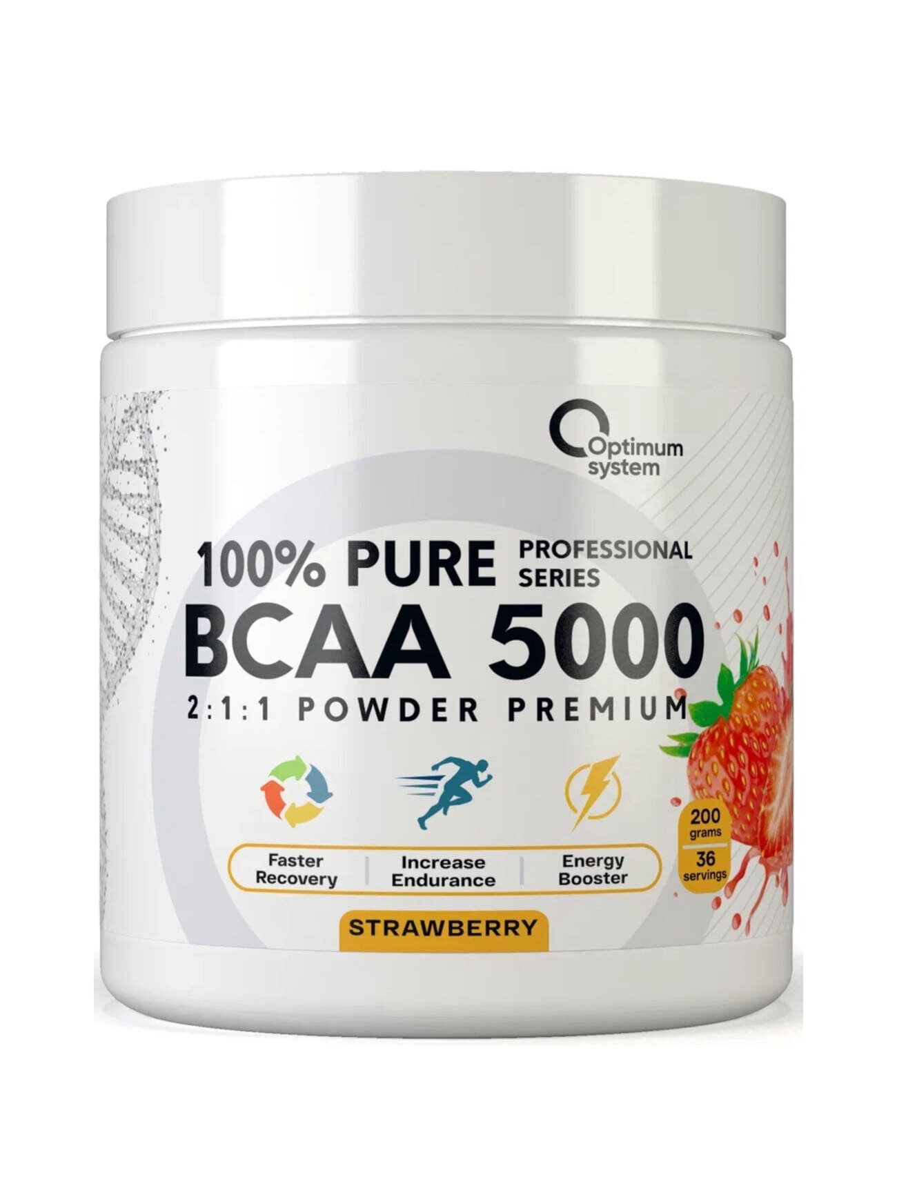 Optimum System BCAA 5000 Powder, БЦАА 5000 в порошке 100% 200 гр - Клубника