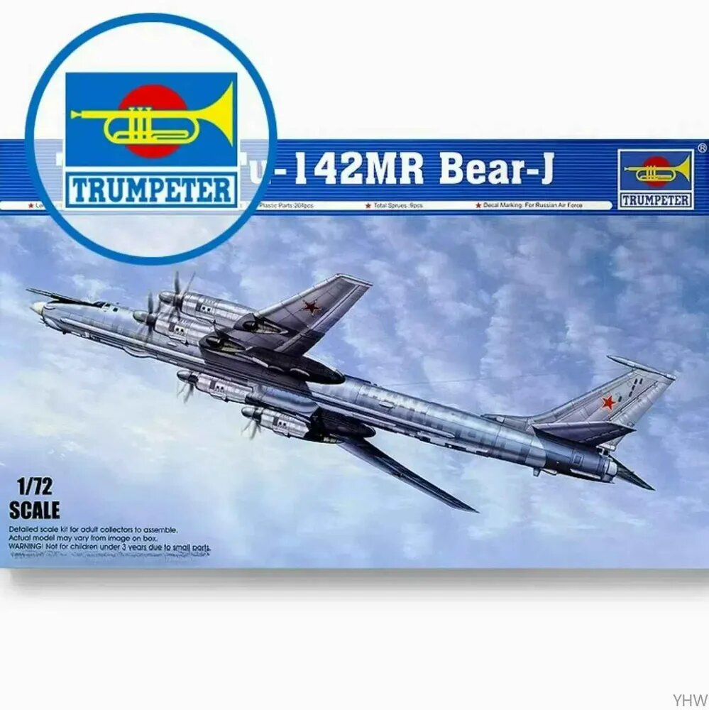 Trumpeter 1/72 01609 Tupolev Tu-142MR Bear- J Тяжелый бомбардировщик Сборка модели самолета