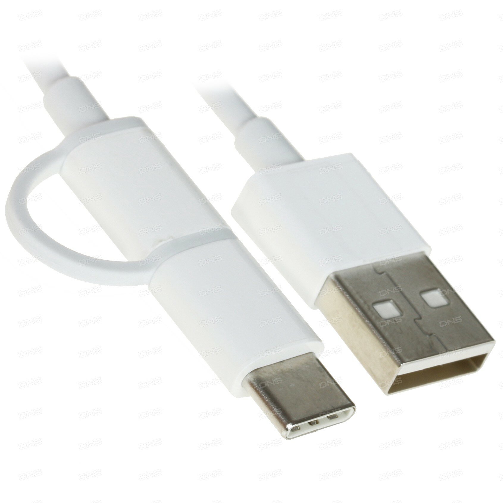 Кабель круглый Xiaomi micro USB, USB Type-C - USB 2.0 Type-A белый 1 м